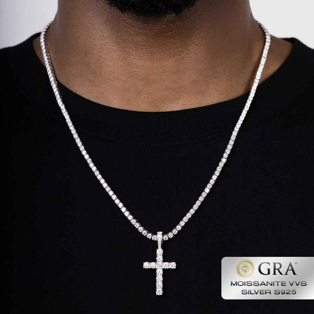 Zawieszka Diamond Cross Moissanit VVS S925 | Białe Złoto | ICED STUFF®